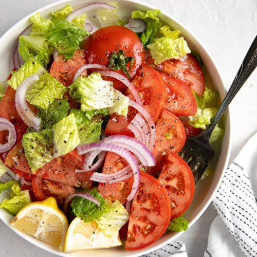 Lettuce and Tomato Salad with Homemade Vinaigrette - The Forked Spoon